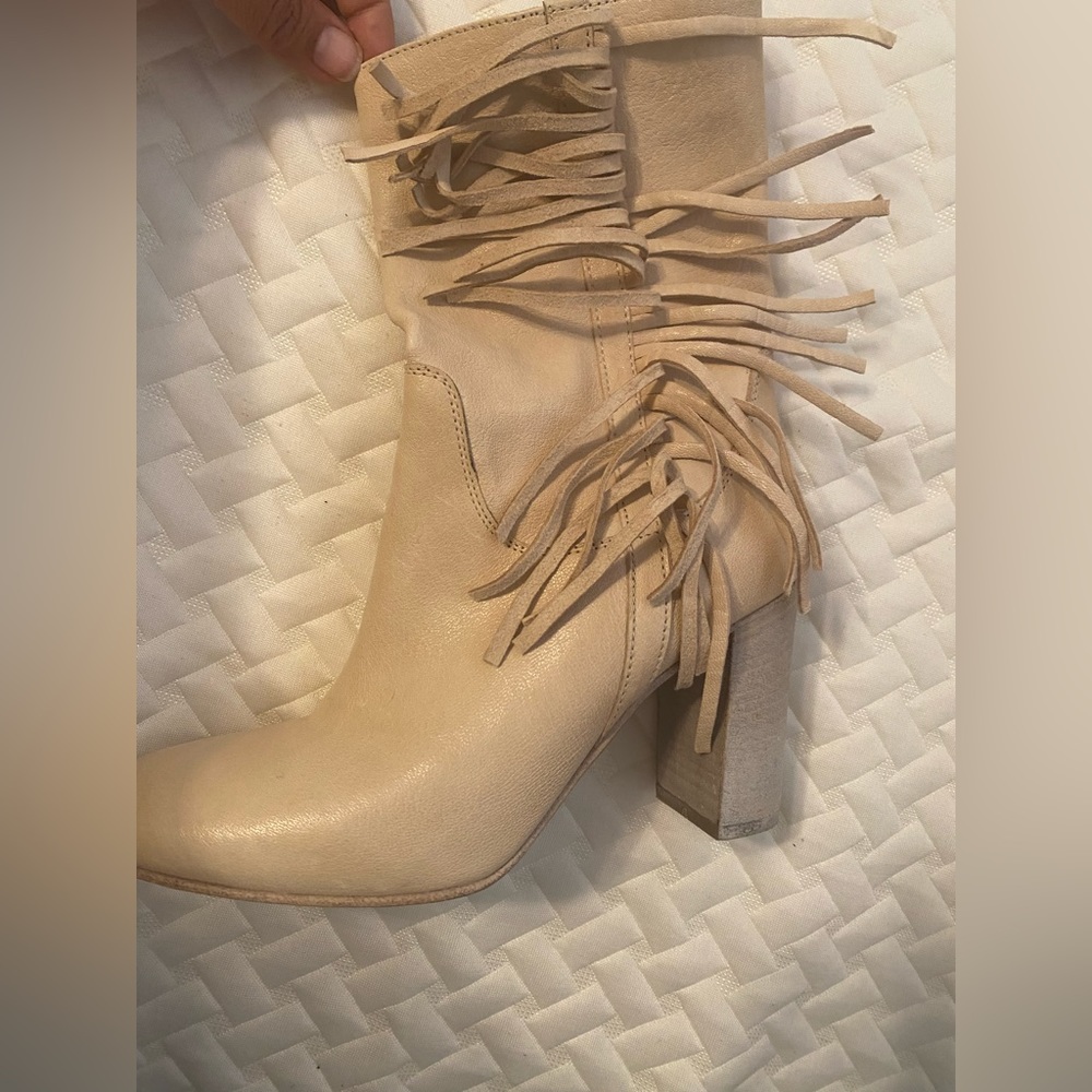 Free People Bone Color Fringe Booties - Gem